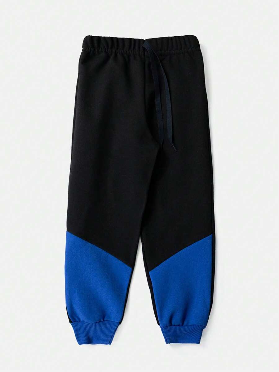 Calça Moletom com Punho Preta com Azul | SHEIN Brasil