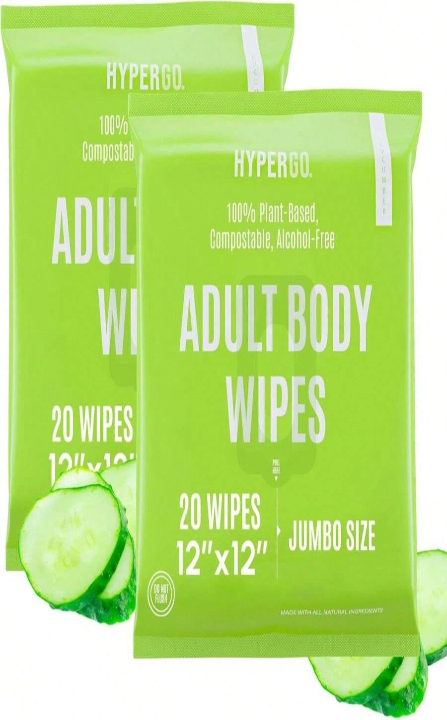 HyperGo XL Body Wipes For Women & Men – 12" X12" Rinse-Free Full Body ...