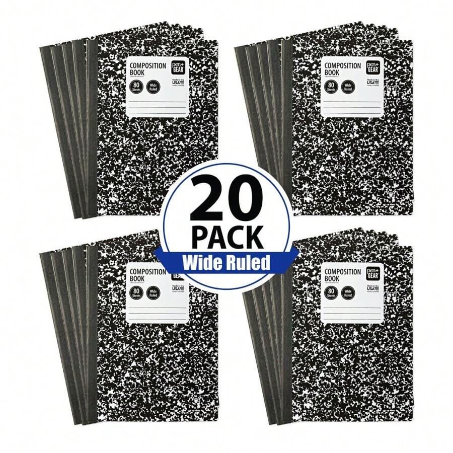 20 Pack, Wide-Ruled Marble Composition Book, 9.75 X 7.5, 80 Sheets, New ...