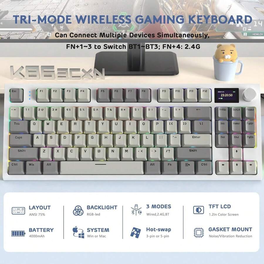 Teclado mecánico inalámbrico ATTACK SHARK K86 RGB 75% con junta de goma ...