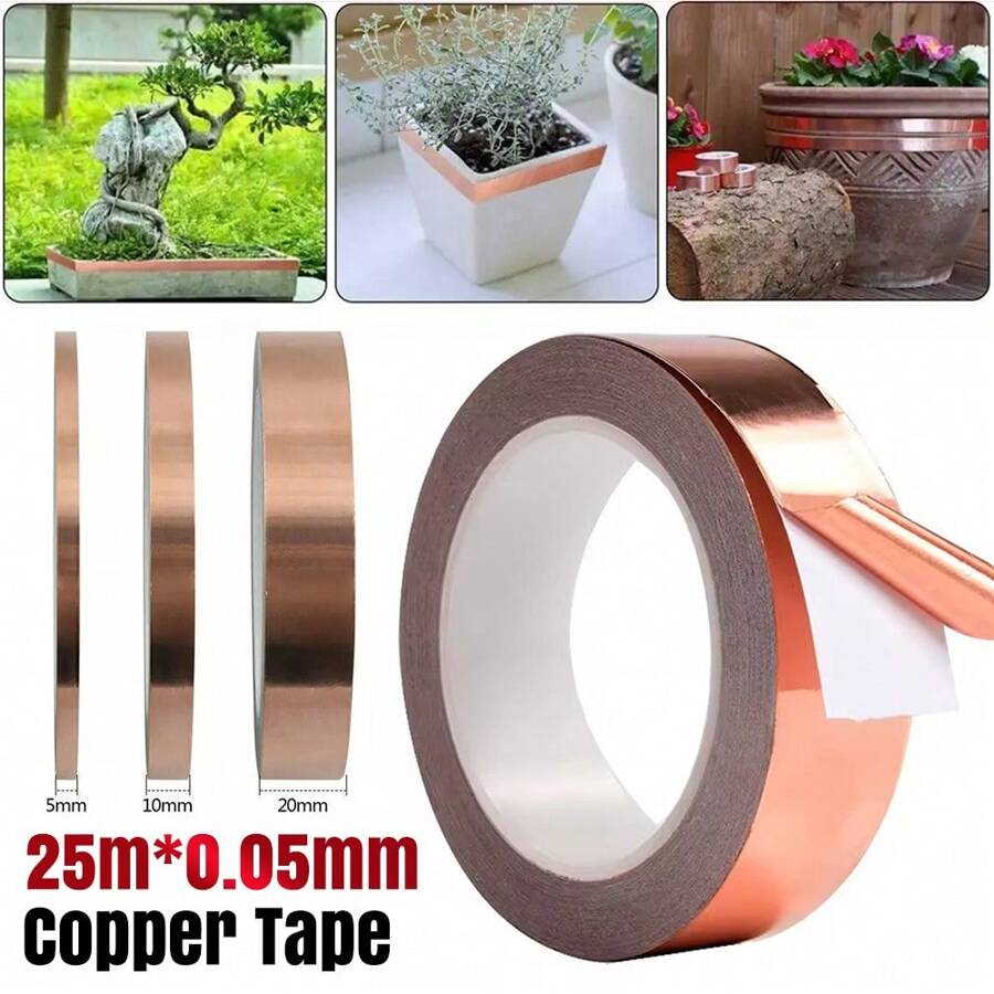 2 Roll 25M Adhesive Copper Slug Tape Snail Barrier Conductive Repellent ...