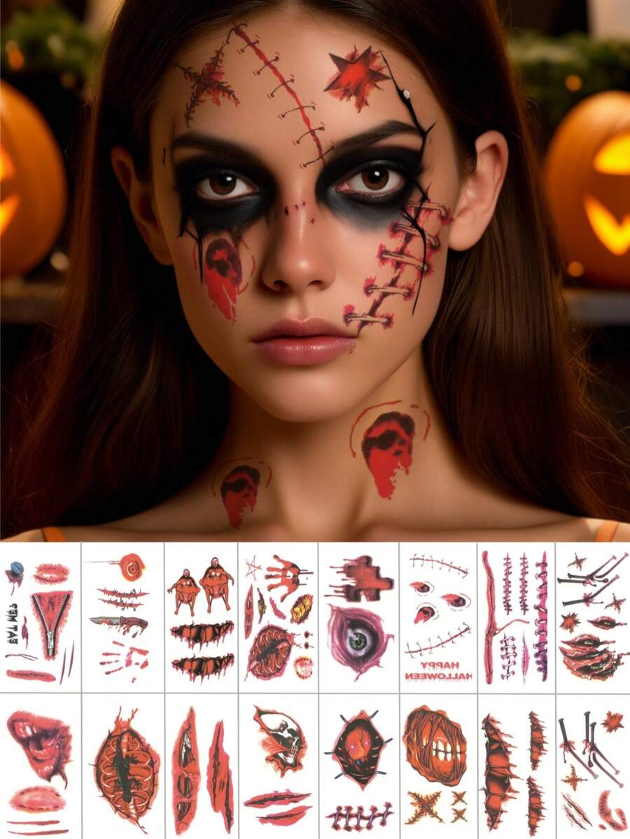 16 vellen nep litteken tatoeages tijdelijke Halloween realistische ...