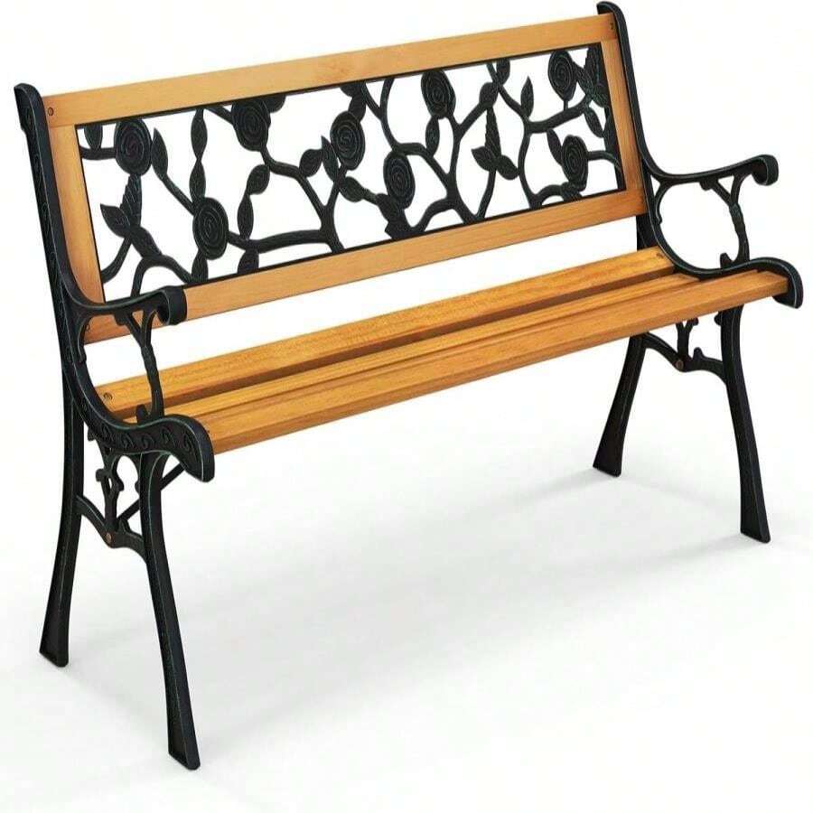 Tangkula Outdoor Garden Bench Park Bench, Patio Iron Bench Chair With ...