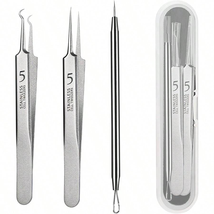 Blackhead Tweezers, Milia Remover, Pimple Popper Tool, Ingrown Hair ...