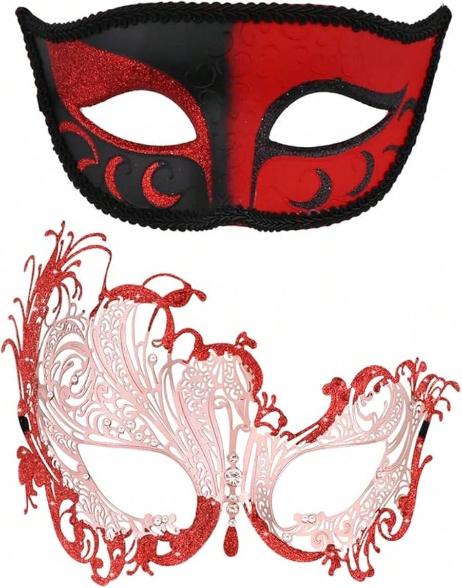 Couple Masquerade Mask Metal Masks Venetian Party Mask Halloween ...