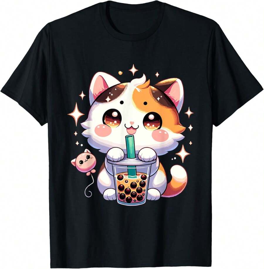 Cat Boba Japanese Kawaii Anime Kitty Bubble Tea Neko Teen T-Shirt1 ...