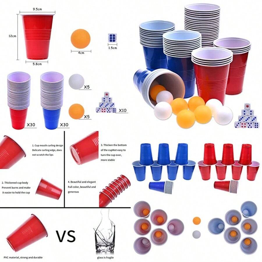 60 Packs 16 Oz Plastic Party Cups Reusable In Red And Blue With 10 Pack ...