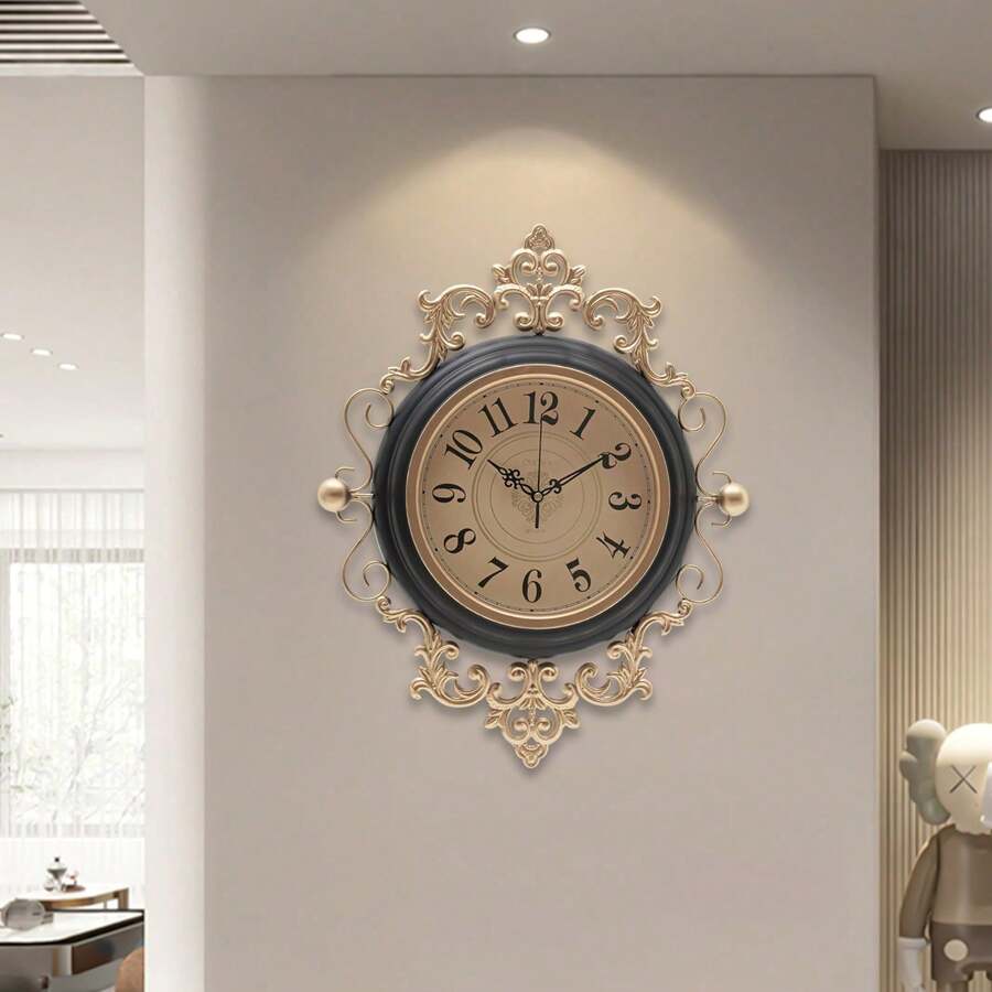 Wall Clock, Decorative Vintage Large Wall Clock, Carved Design Digital ...