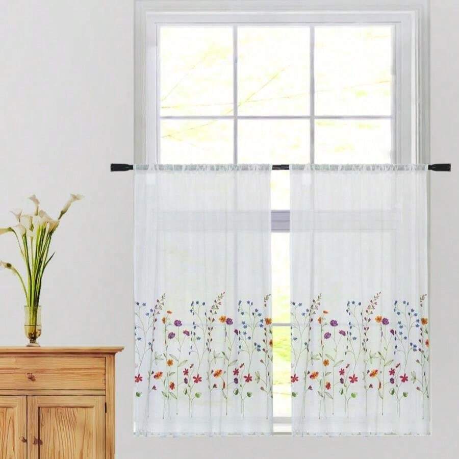 Yurlisa KFL017 Sheer Embroidery Pastoral Style Cafecurtain, White Sheer ...