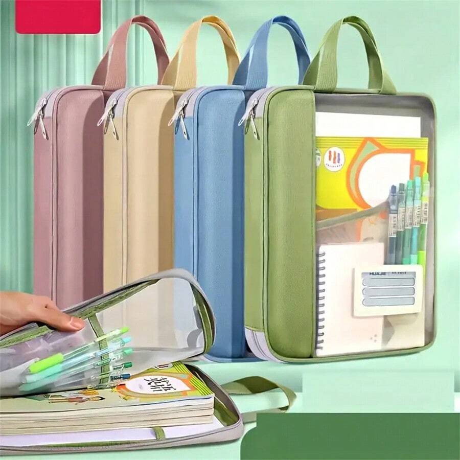 1pc Nylon Transparent File Folder, Portable Student Book Bag, Homework ...