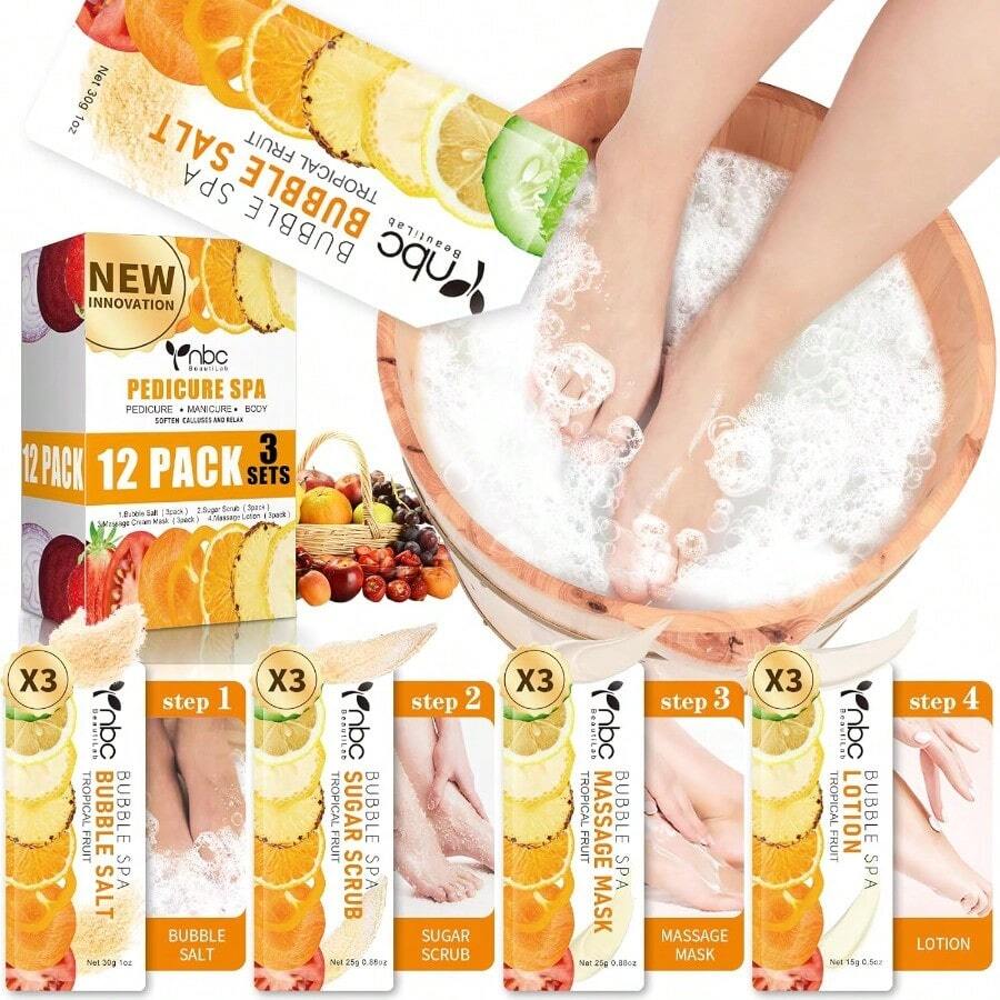 Pedicure Kit Foot Soak Set: Bubble Salt Sugar Scrub Massage Mask ...