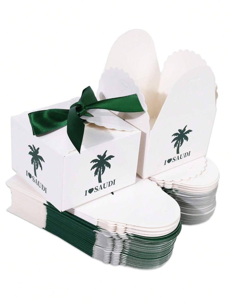 10pcs/1pc Gift Boxes With Ribbons, Green Candy Boxes With Ribbon Paper ...