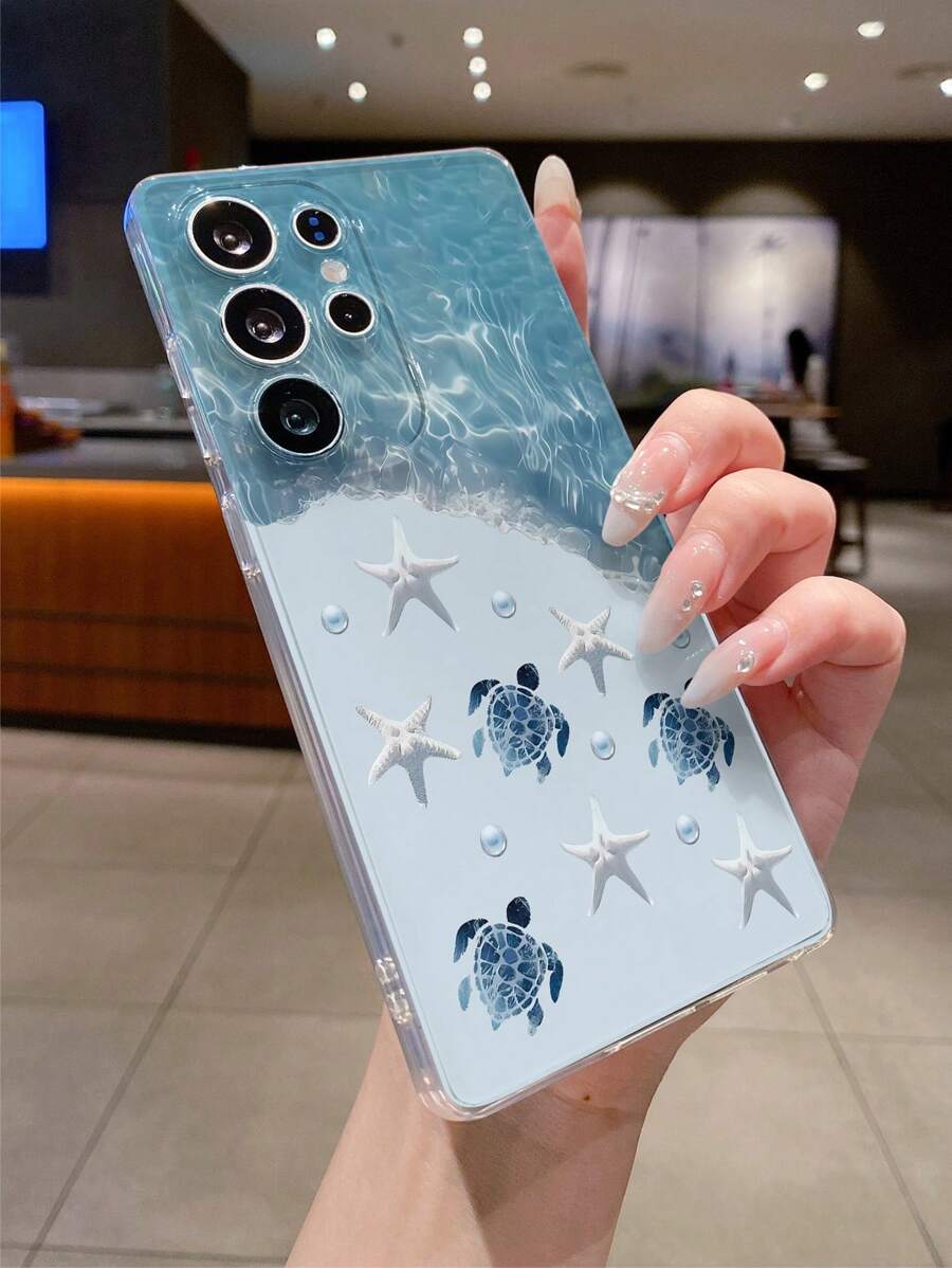 1pc Fashionable Sea Element Starfish & Sea Turtle Pattern Clear TPU Soft Transparent Phone Case ...