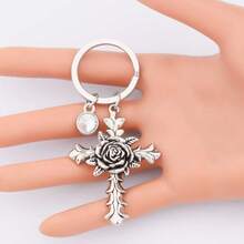 Rose Cross Keychain With 12 Birthstones Jewelry Memorial Gifts Baptism ...