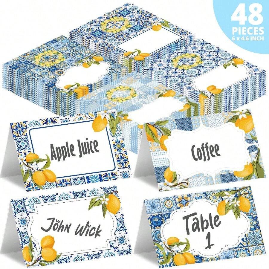 Jestar 48 Pcs Capri Lemon Pla Cards Lemon And Blue Tile Table Name ...