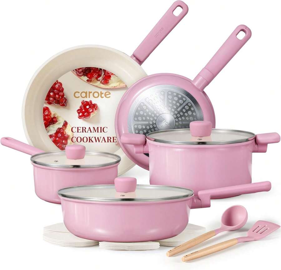 Ceramic Pots And Pans, Nonstick Cookware Set Kitchen Cooking Sets ...