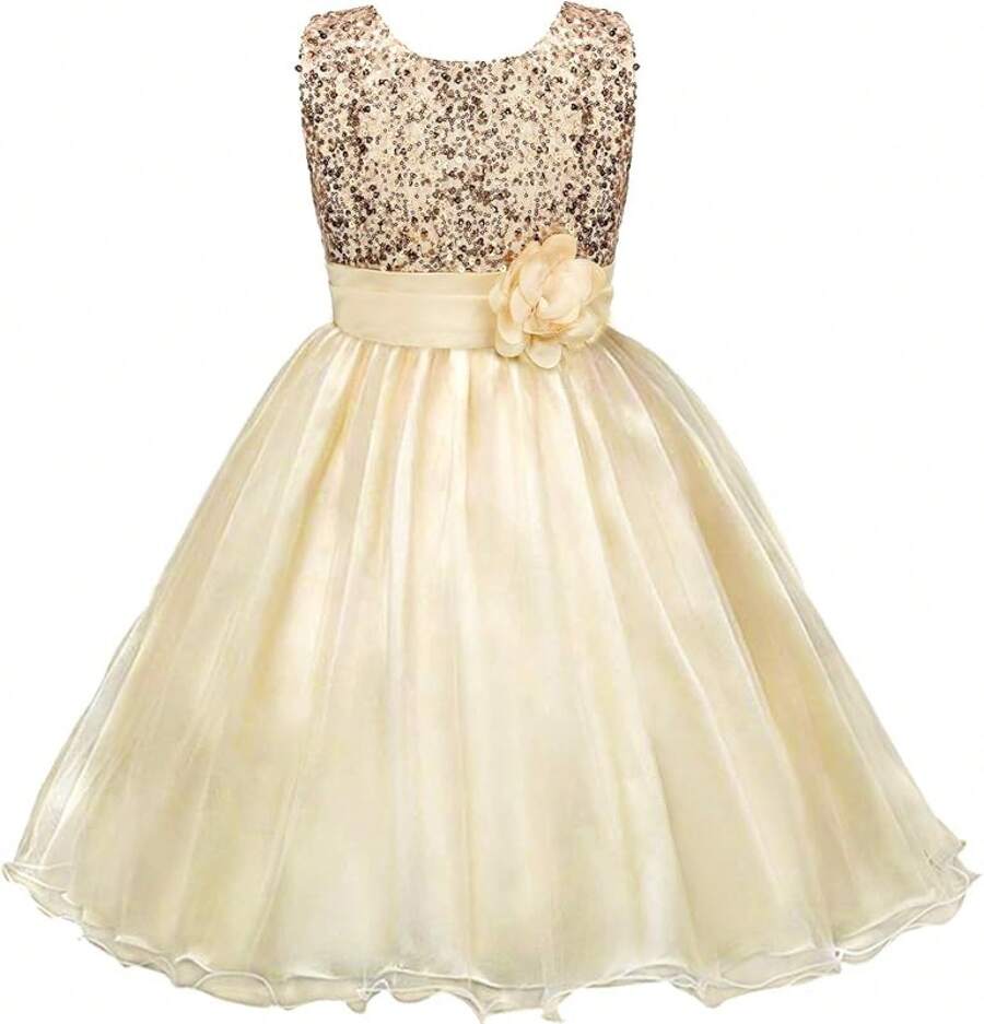 Acecharming Girls Dresses Sequin Flower Girls Party Dress Bridesmaid ...
