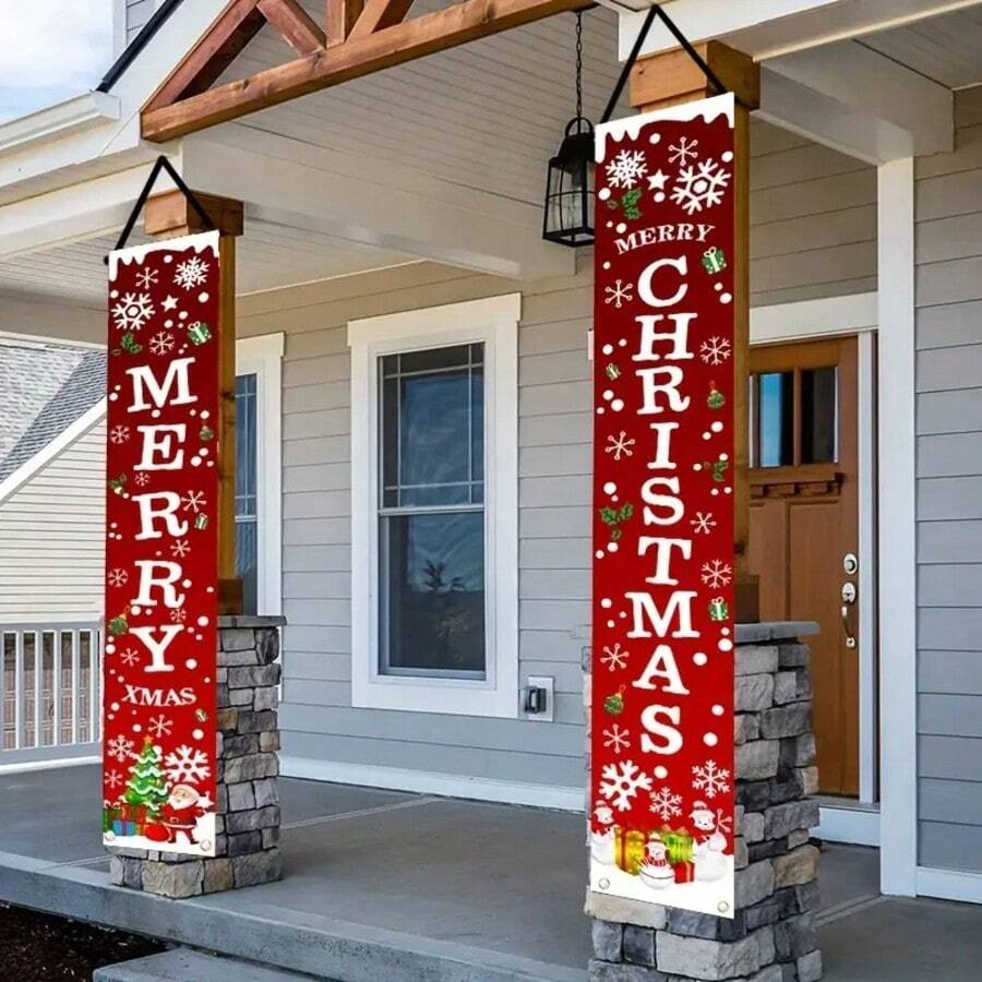 1 Pair Of Merry Christmas Banner Sign Front Porch Door Banner ...