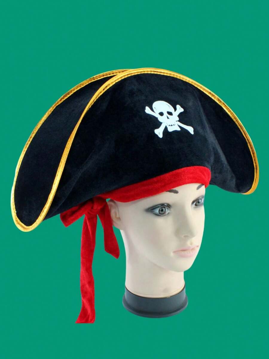 1pc Halloween Costume Prop Caribbean Pirate Captain Hat, Gold & Silver ...