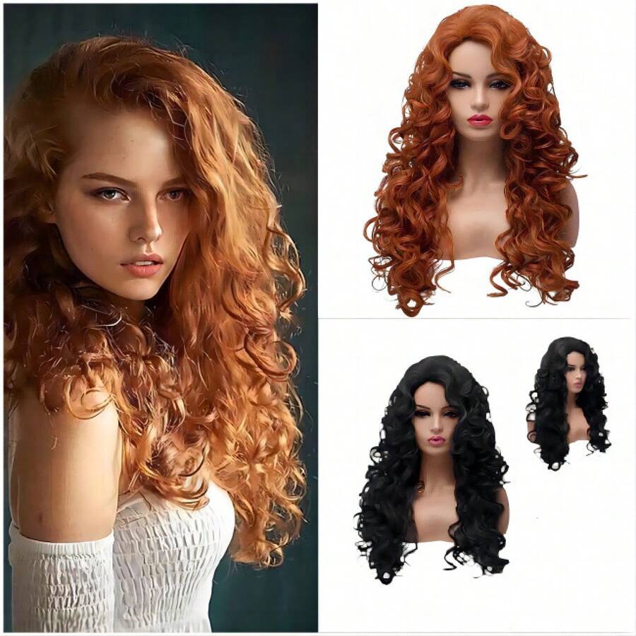 Merida Brave Princess Cosplay Wig Red Long Curly Hair Synthetic Costume ...