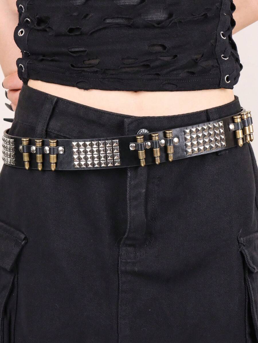 1pc Punk Bullet Rivet Belt Studded Belt For Women And Men Goth Metal ...