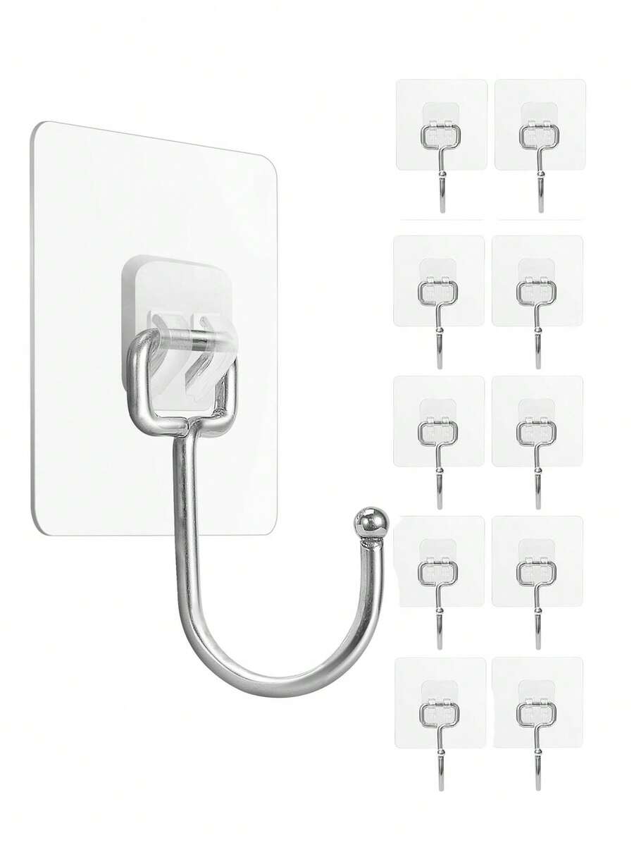 10pcs Heavy-Duty Adhesive Hooks For Hanging Heavy Items, Punch Free ...