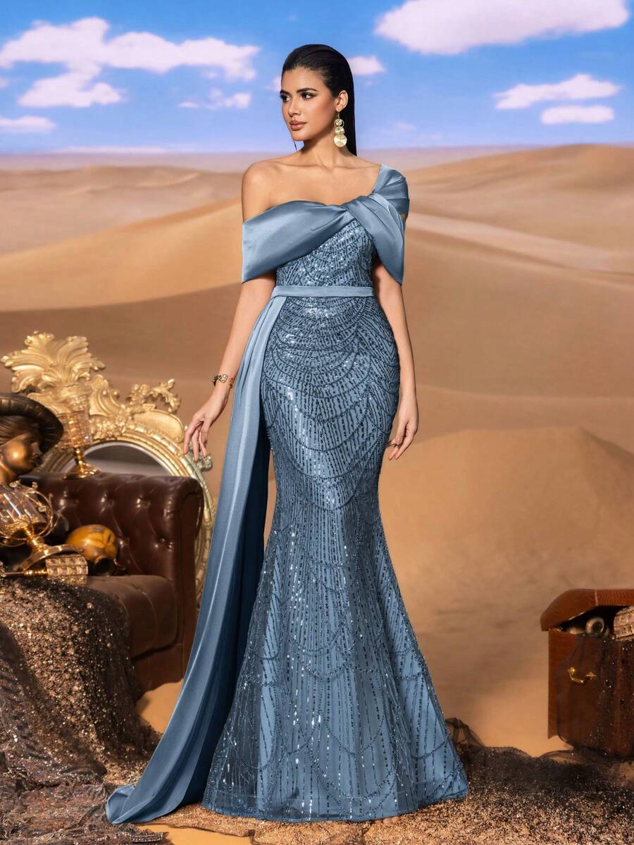 Faeriesty Vestido de gala lujoso y glamoroso con hombros descubiertos ...