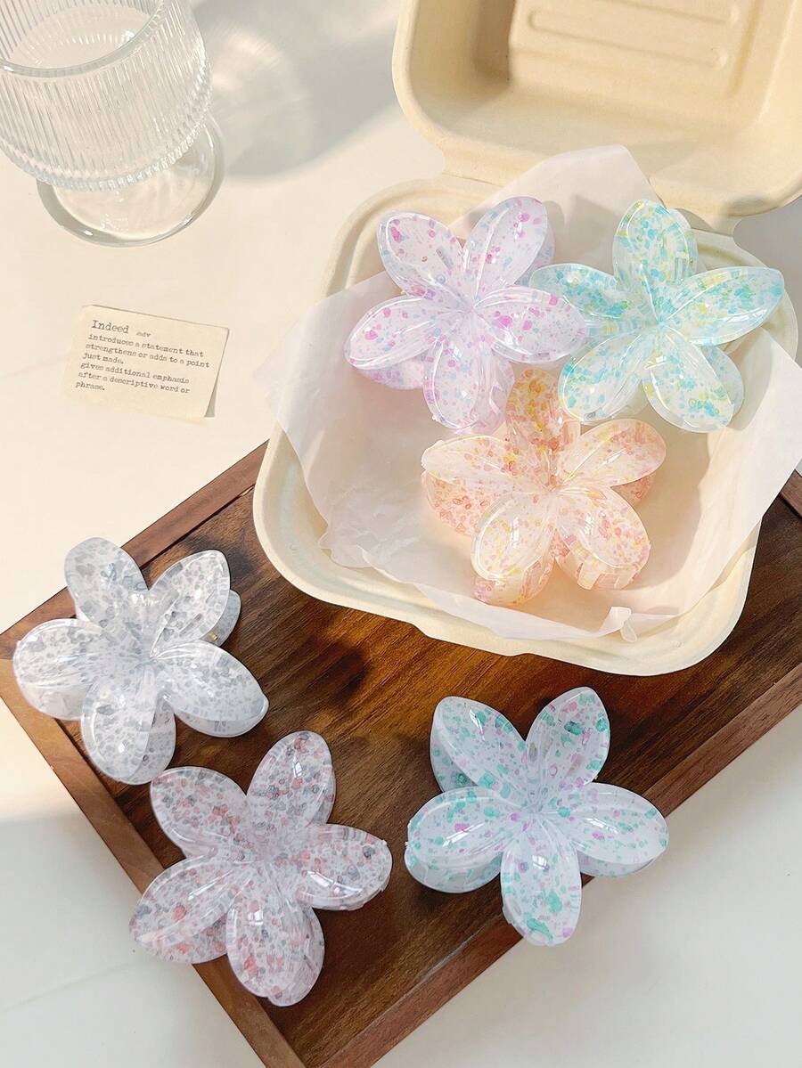 Claw Clips 1pc/6pcs Colorful Raindrop & Ink Dot Print Medium Claw Hair ...