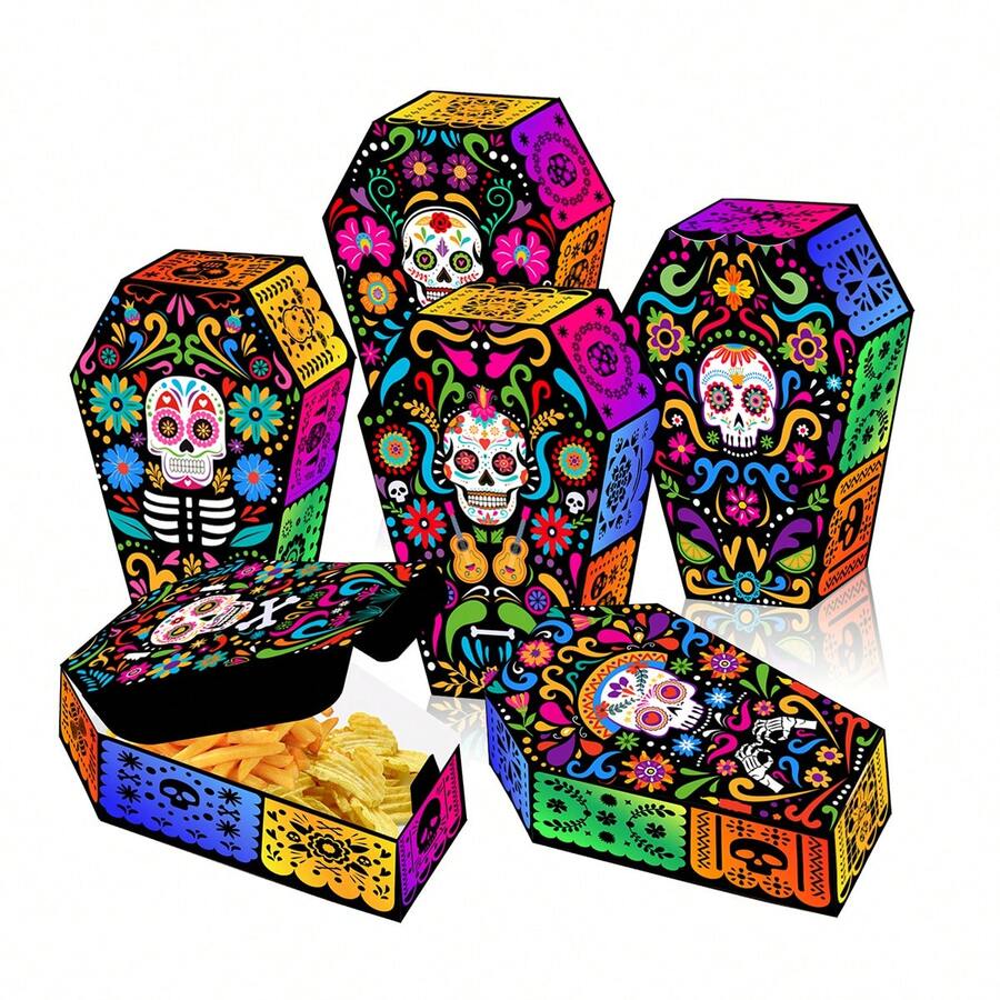12pcs Coffin Shaped Candy Skull Themed Day Of The Dead Party Favor ...