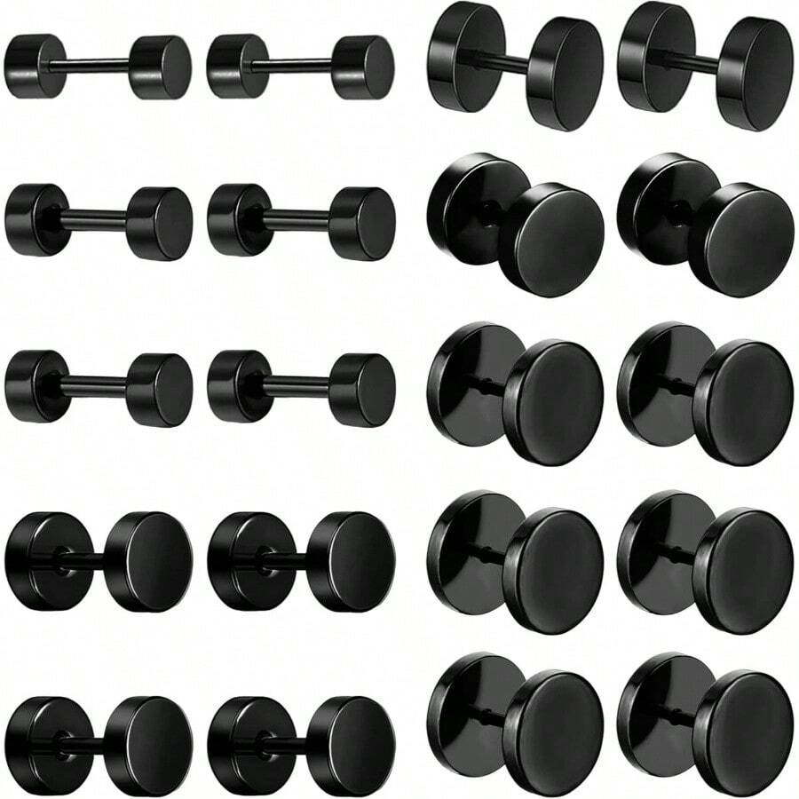 NEWITIN 10 Pairs Black Stud Earrings For Men Faux Gauges Earring ...