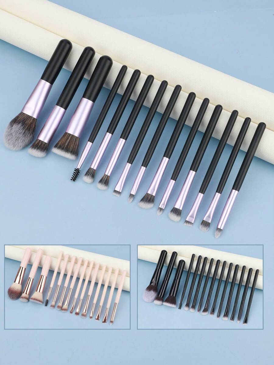 14pcs Portable Mini Makeup Brush Set, Soft Synthetic Hair, Wooden ...