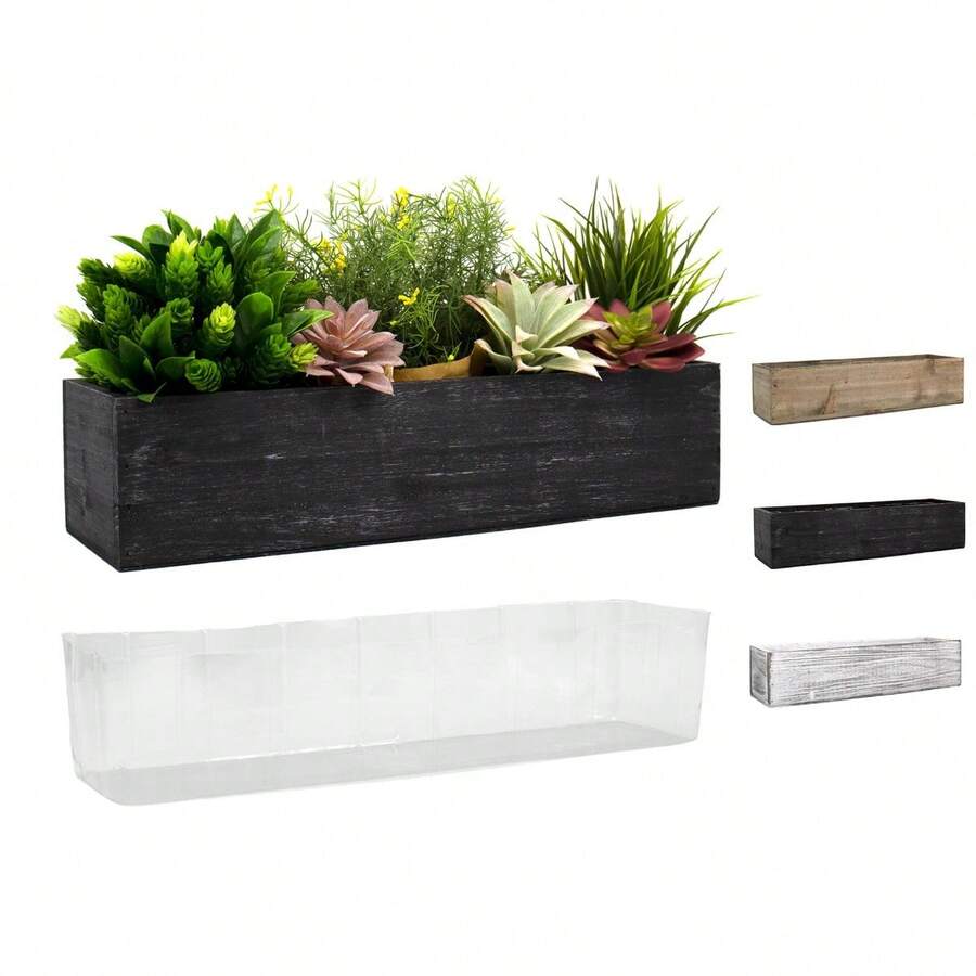 Black Wooden Planter Box (17x5x4 Inch) With Removable Plastic Liner | Multiple Colors Rustic ...