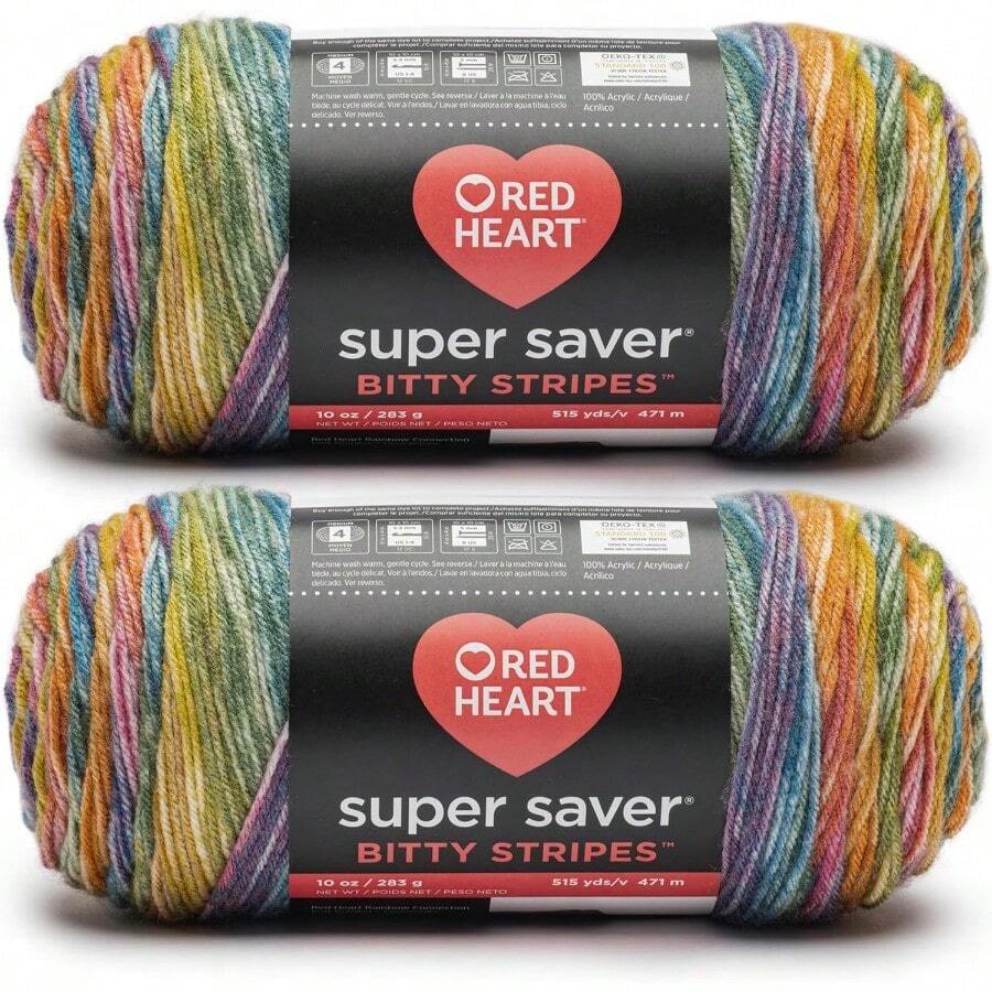Red Heart Super Saver Bitty Stripe Mermaid Yarn 2 Pack 10oz/283g 100% ...