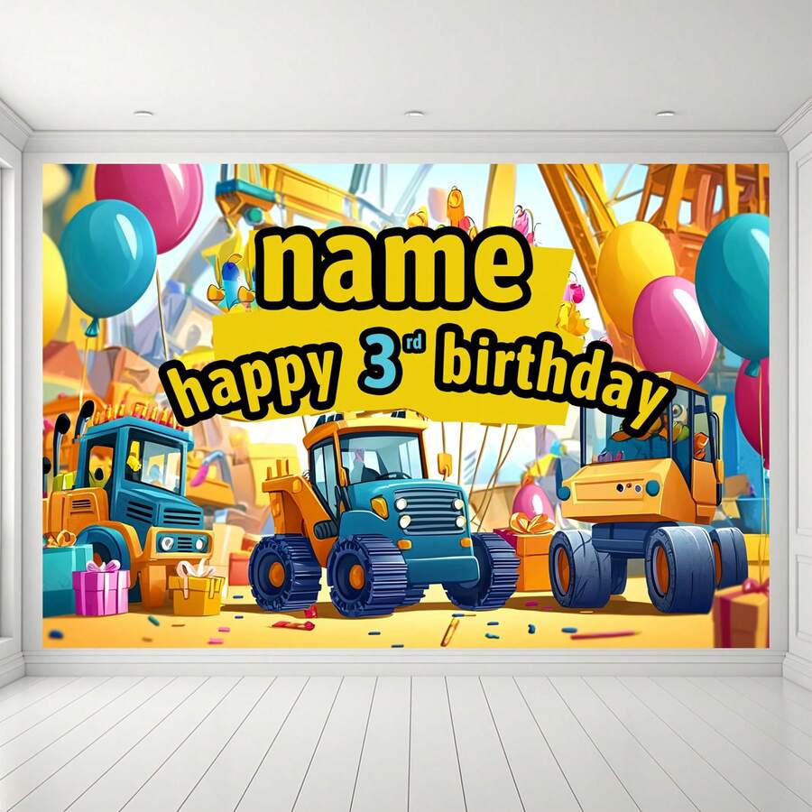 Customizable Personalized Construction Themed Party Birthday Backdrop ...