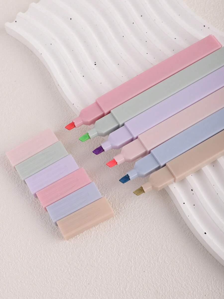 6pcs Aesthetic Highlighter Pens, Cream Color, Water-based, Quick Dry ...