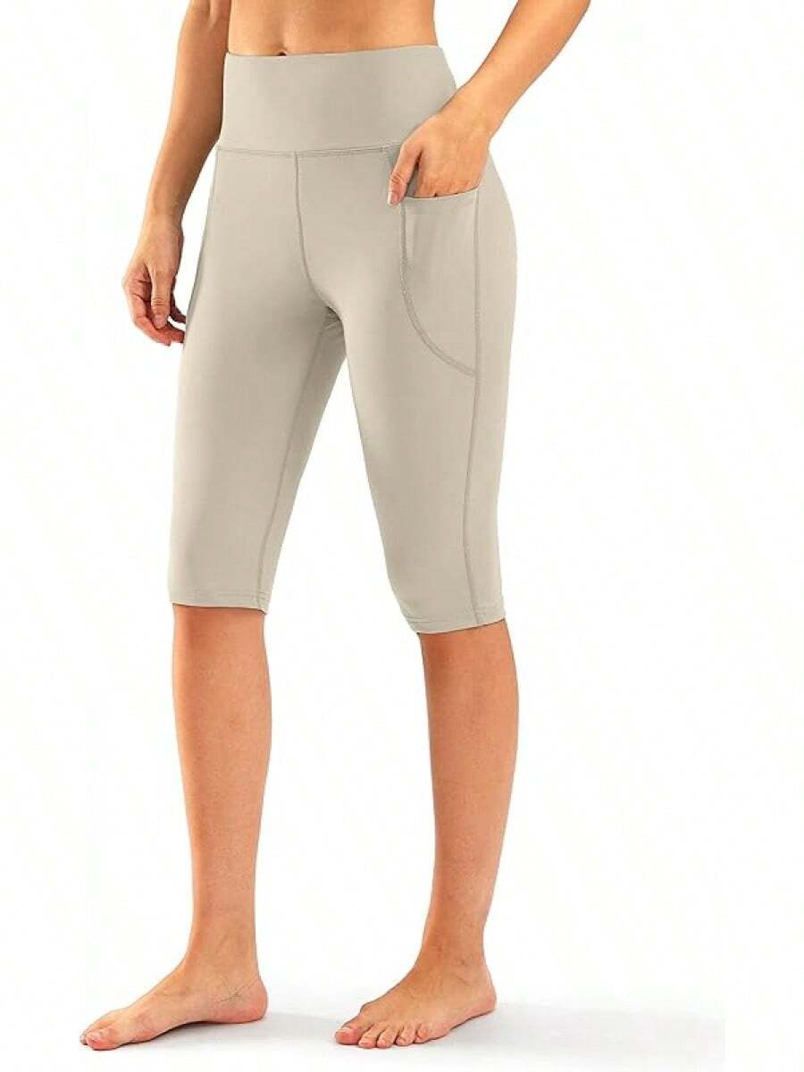 Women's Knee Length Capri Leggings With Pockets High Waisted Workout Exercise Yoga Capris Pants ...