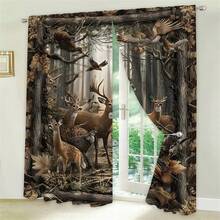1Set/2pcs Rustic Cabin Deer Curtains - Vintage Country Farmhouse Fall ...