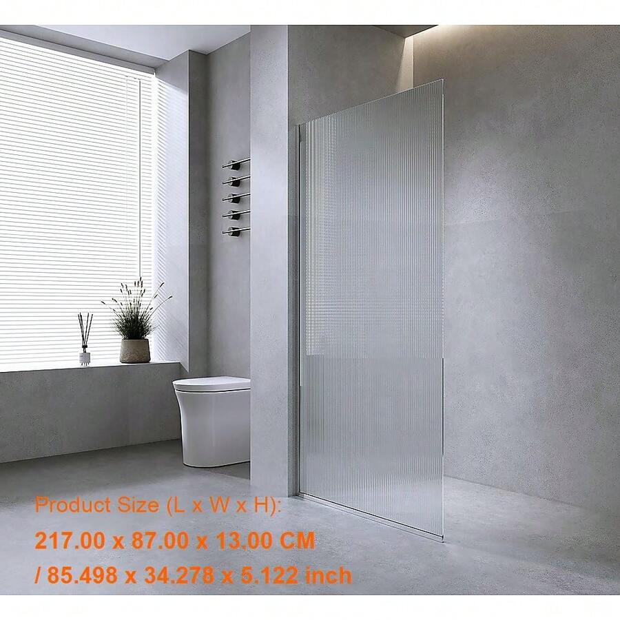 80cm Reeded Single Glass Shower Screen With Black Wall And Floor ...