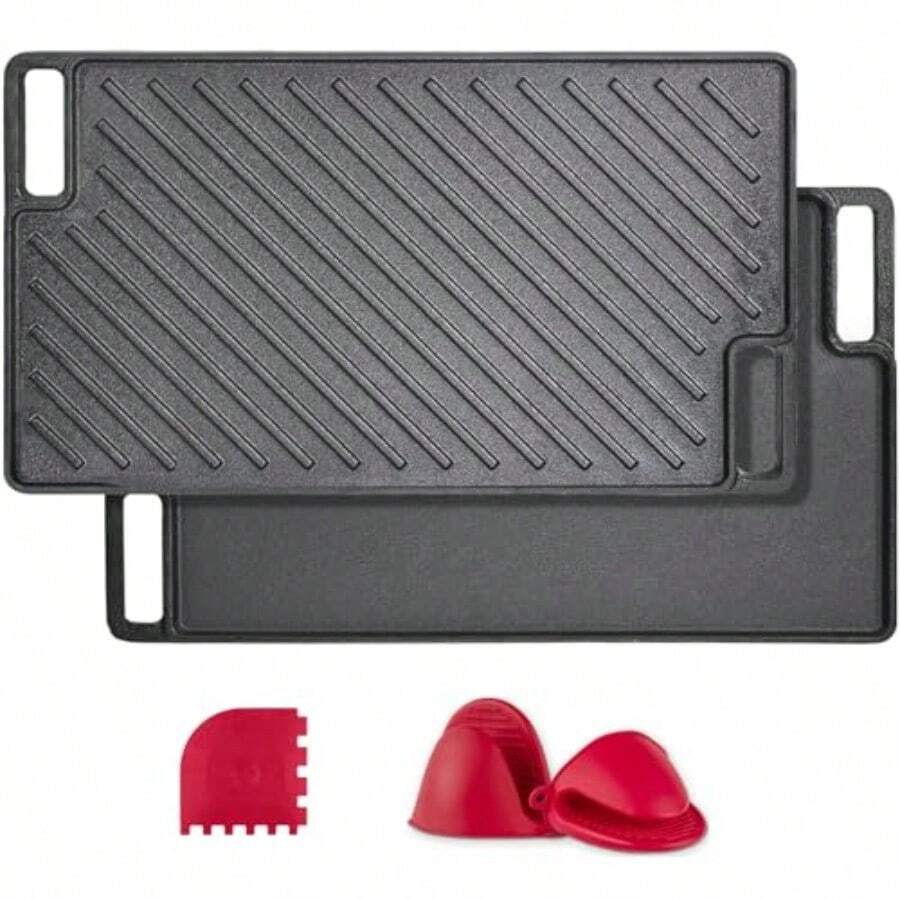 Cast Iron Griddle Nonstick Reversible Griddle Pan With Scraper And ...