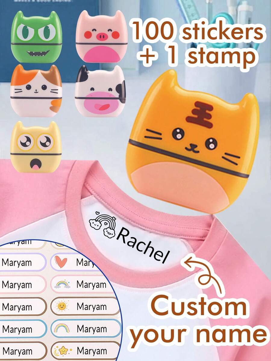 1 Stamp + 100 Stickers Custom Name Stamp,Personalized Clothes Name ...