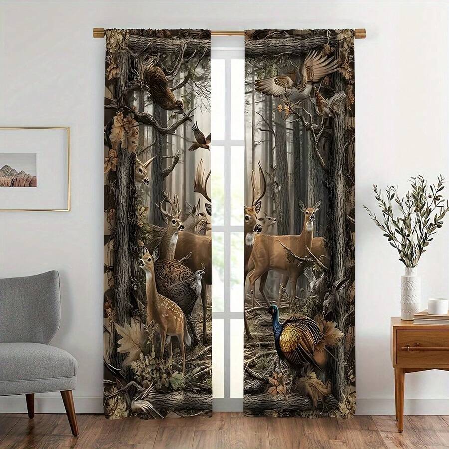 1Set/2pcs Rustic Cabin Deer Curtains - Vintage Country Farmhouse Fall ...