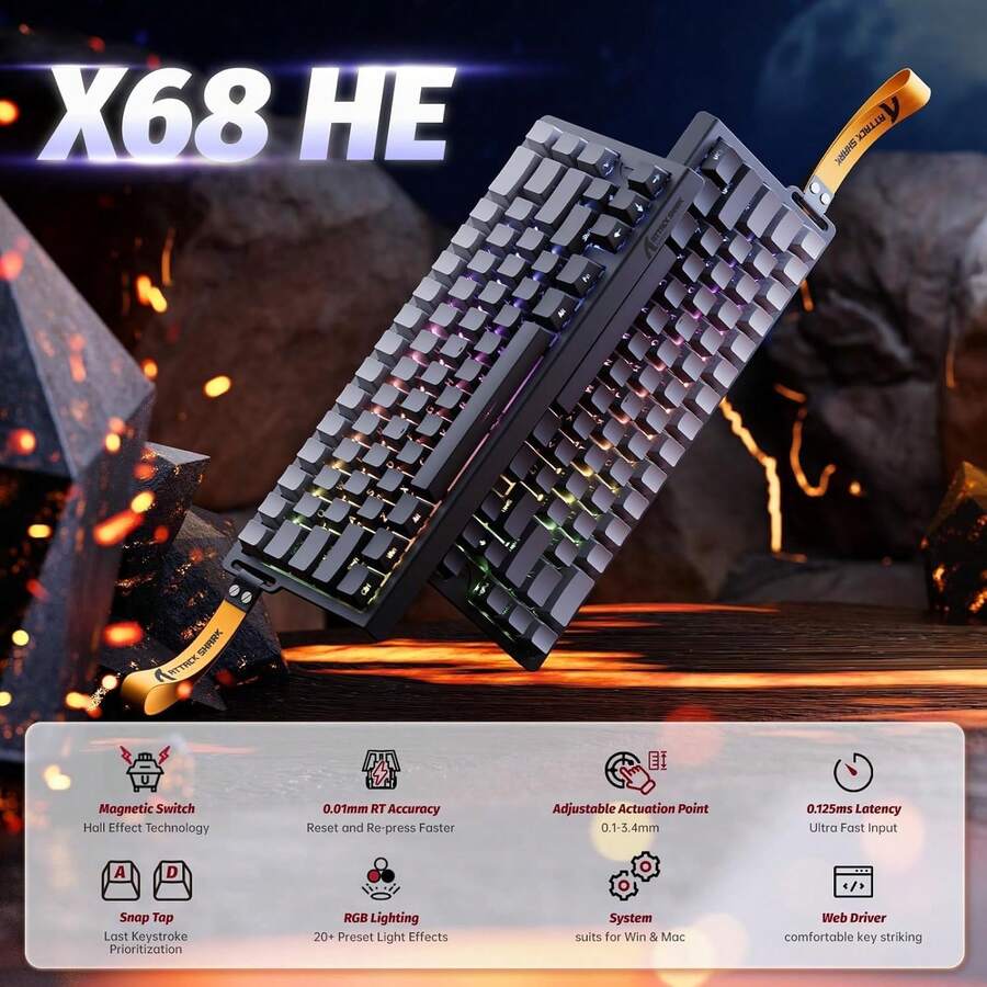 ATTACK SHARK X68HE Rapid Trigger Mechanical Gaming Keyboard 60% Wired ...