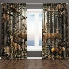 1Set/2pcs Rustic Cabin Deer Curtains - Vintage Country Farmhouse Fall ...