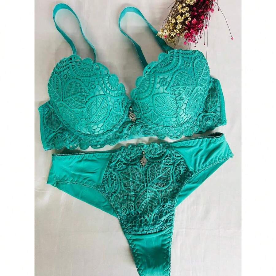 Lace Lingerie Set Bra With Luxurious Cup Imported Guipure With Assorted ...