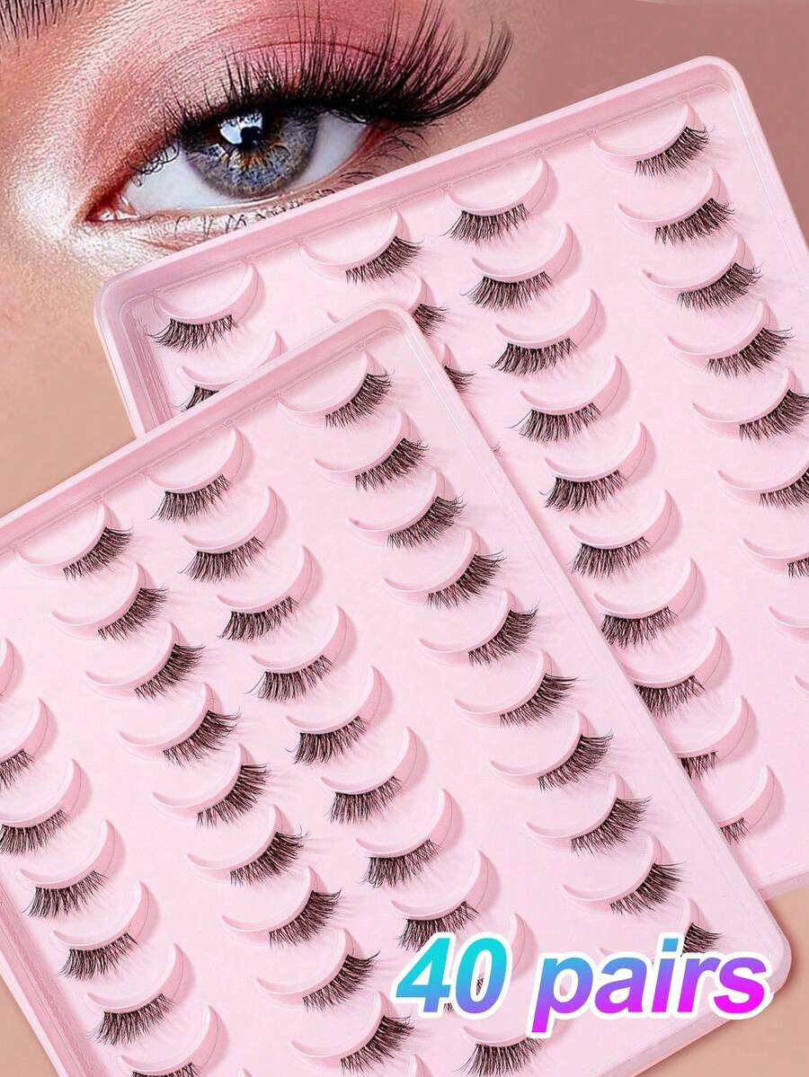 20 Pairs Transparent Half-Eye Lashes With Elongated Ends Strip Lashes ...