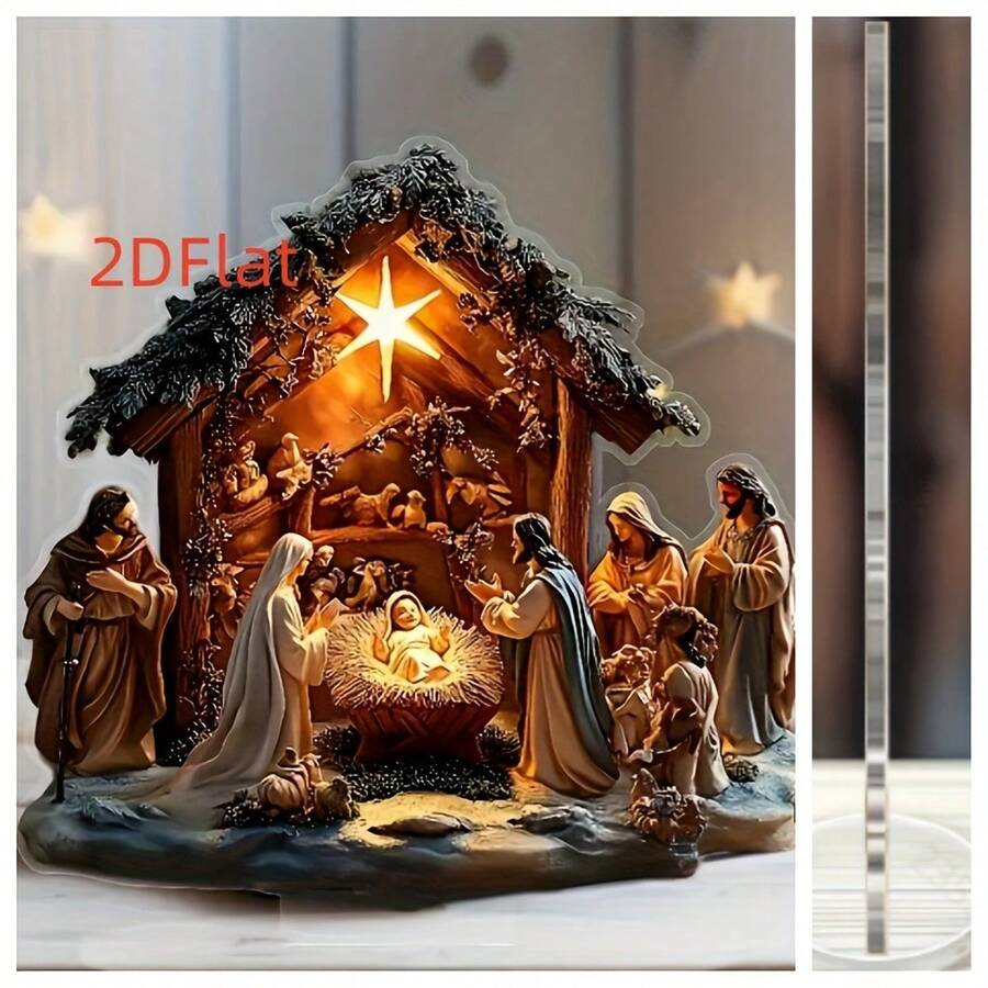 1pc 2D Flat, Bohemian Style Christmas Scene Decor, Nativity Scene ...