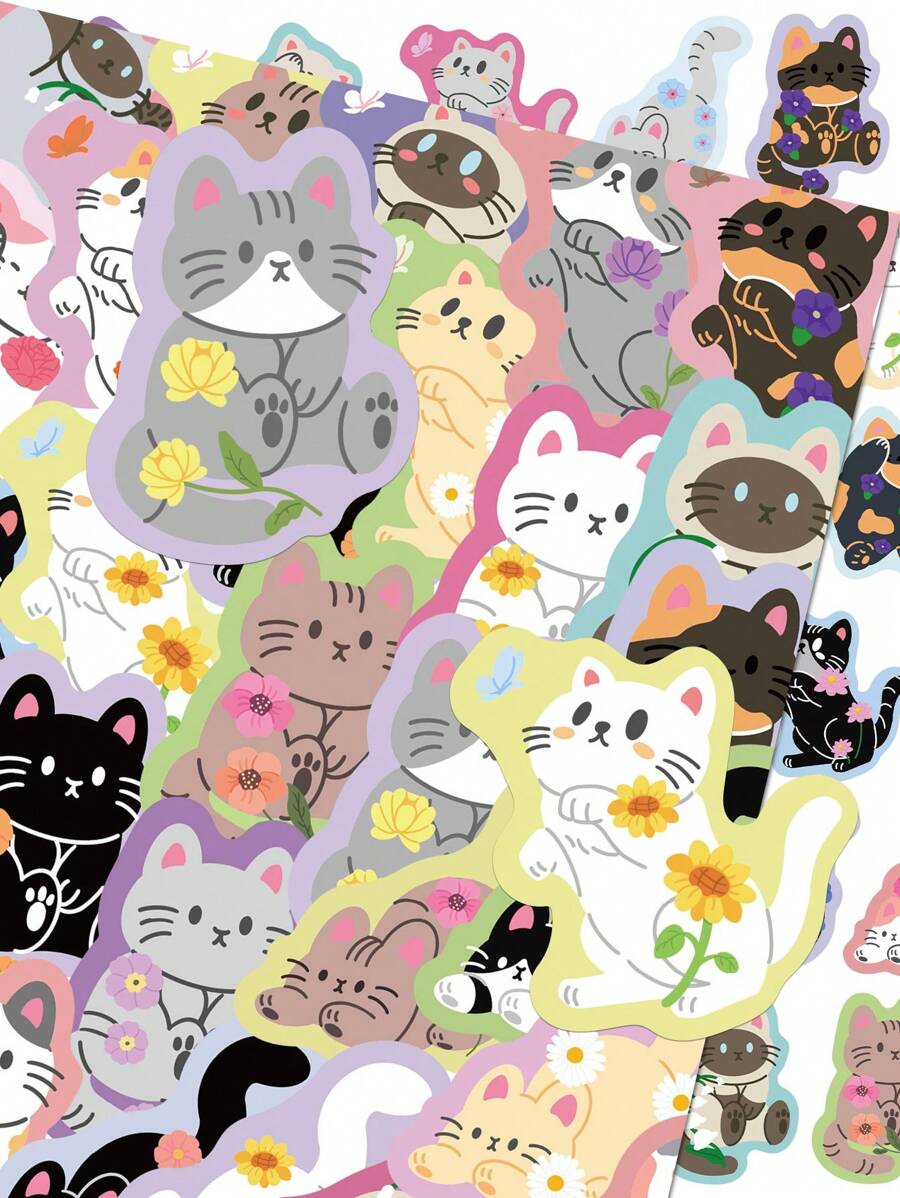 50Pcs Cute Cat Stickers Waterproof Cartoon Decoration Scrapbook Laptop ...