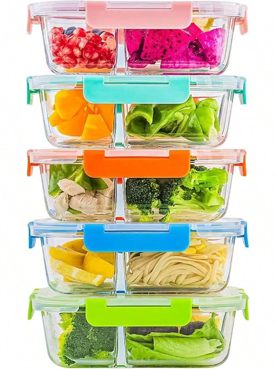 Glass Meal Prep Containers Set Divided Glass Food Storage Containers ...
