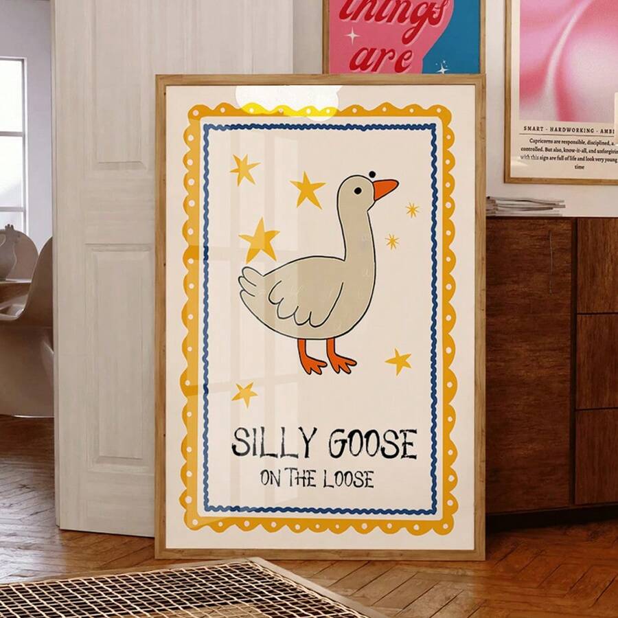 1pc, Silly Goose On The Loose Print, Apartment Decor, Retro Wall Art ...