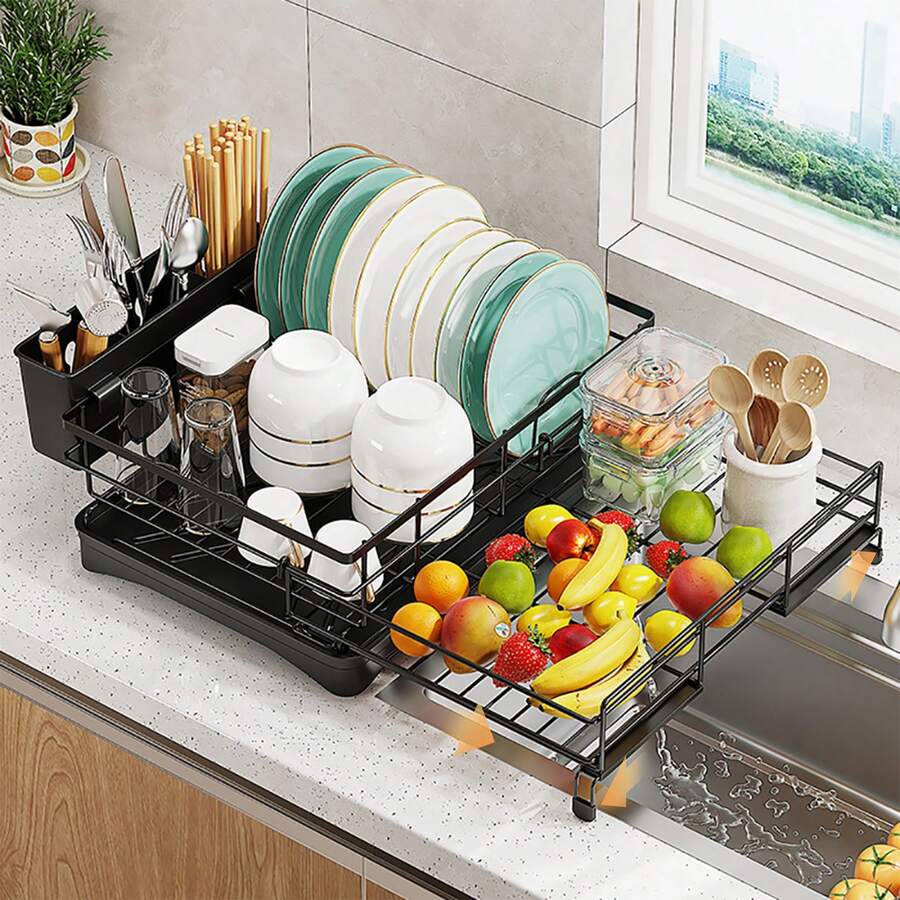 Expandable Dish Drying Rack Kitchen Counter Top Organizer Over Sink ...